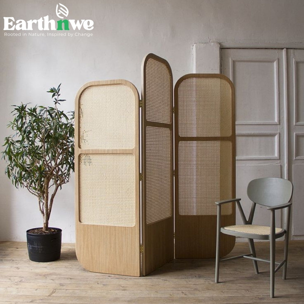 Room Partition Rattan Privacy Screen | Mid-Century Design with Folding ...
