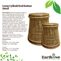 Cane Stool with Cylindrical Design | Durable Rattan Seating for Indoor ...