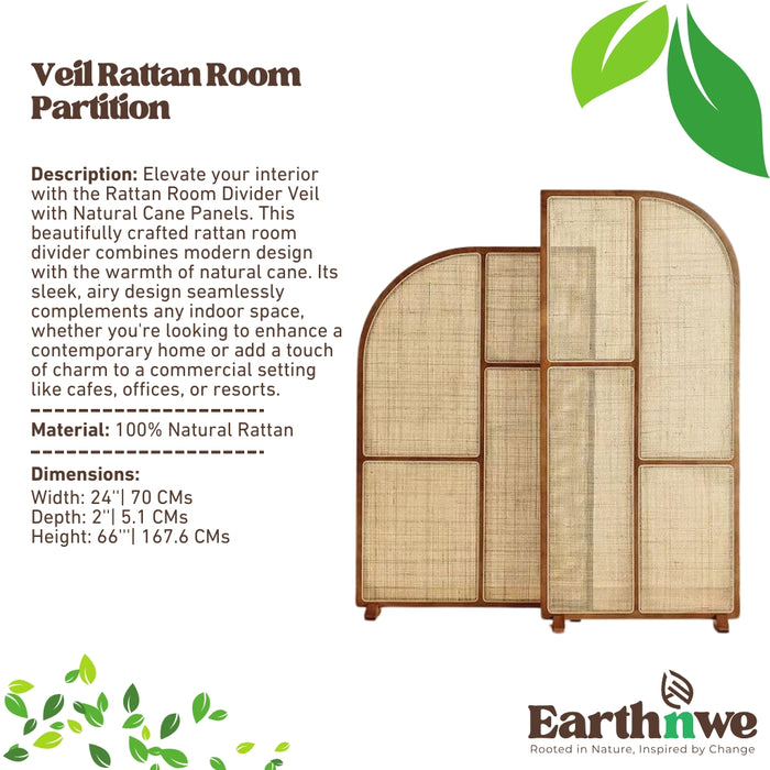 Rattan Room Divider Veil with Natural Cane Panels | Stylish & Durable ...